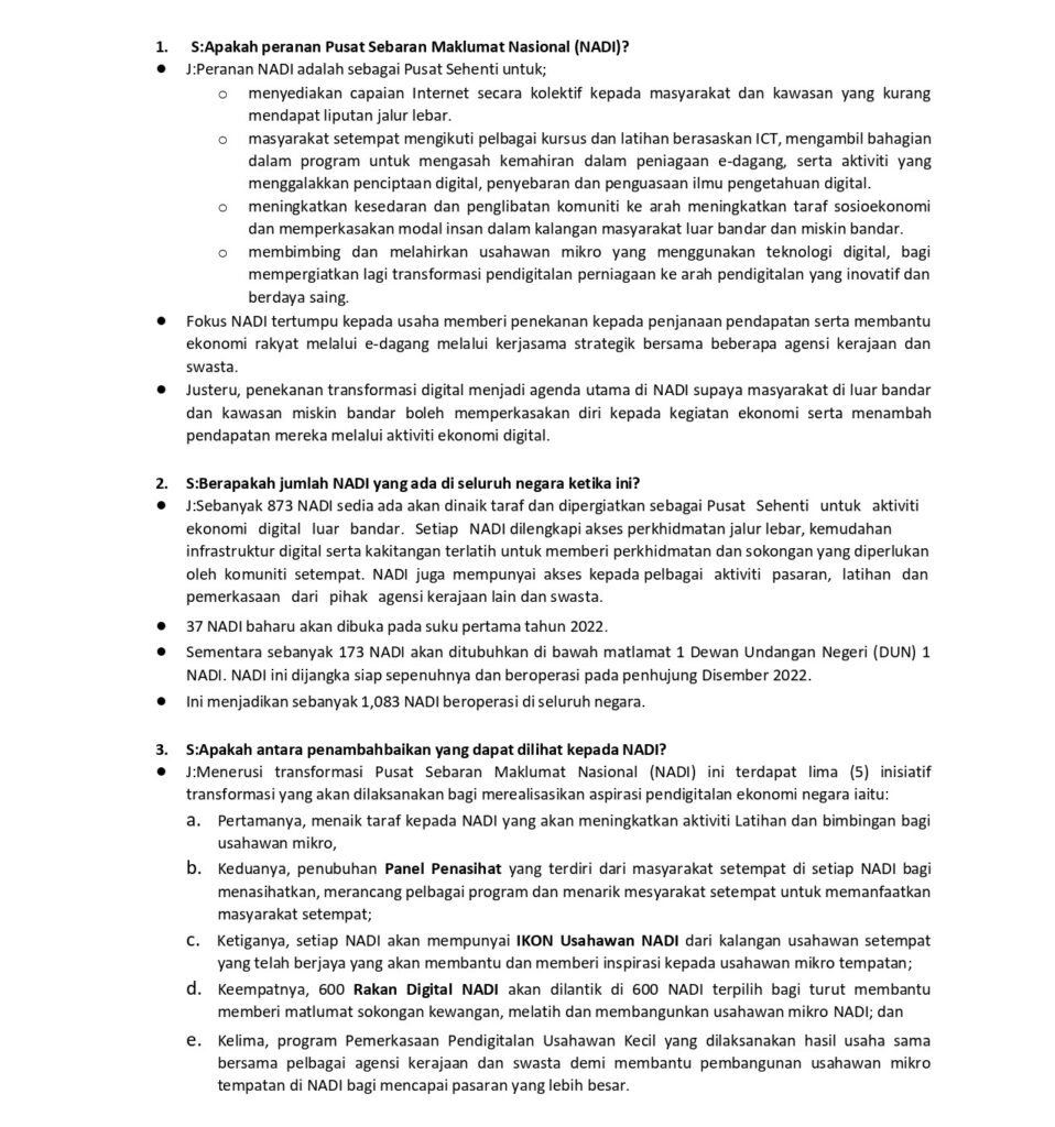 SOALAN LAZIM – NADI RTP Sungai Ular, Ulu Jelai